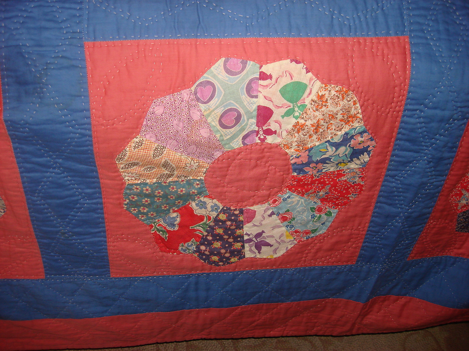 Antique Quilt DRESDEN PLATE Pink & Blue, Multi-Color Plates,Hand ...