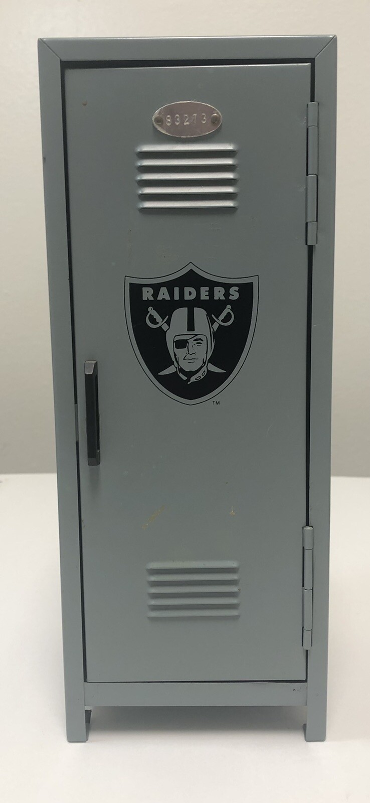 VTG 1990s NFL Los Angeles Raiders Mini Metal Locker Bank Football 10 3/ ...