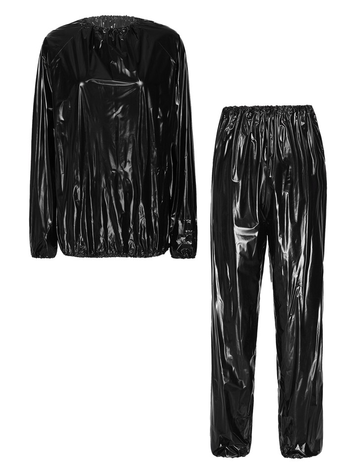 Women Men 2Pcs PVC Sauna Suit Long Sleeve Elastic Cuff Top and Pants ...