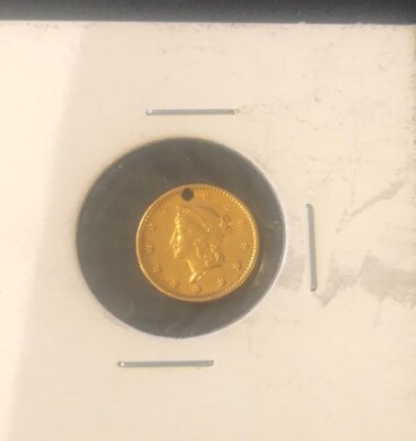 1854 U.S. One Dollar $1 Liberty Head GOLD Coin with hole for charm ...
