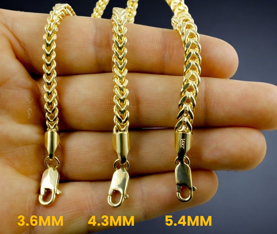 14K Yellow Gold Franco Square Box Chain Necklace Real Gold 1.5mm-5mm 16 ...