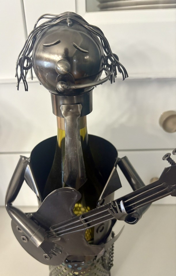 Guitar Player Musician Wine Bottle Holder Caddy Metal 13" VG+ | eBay