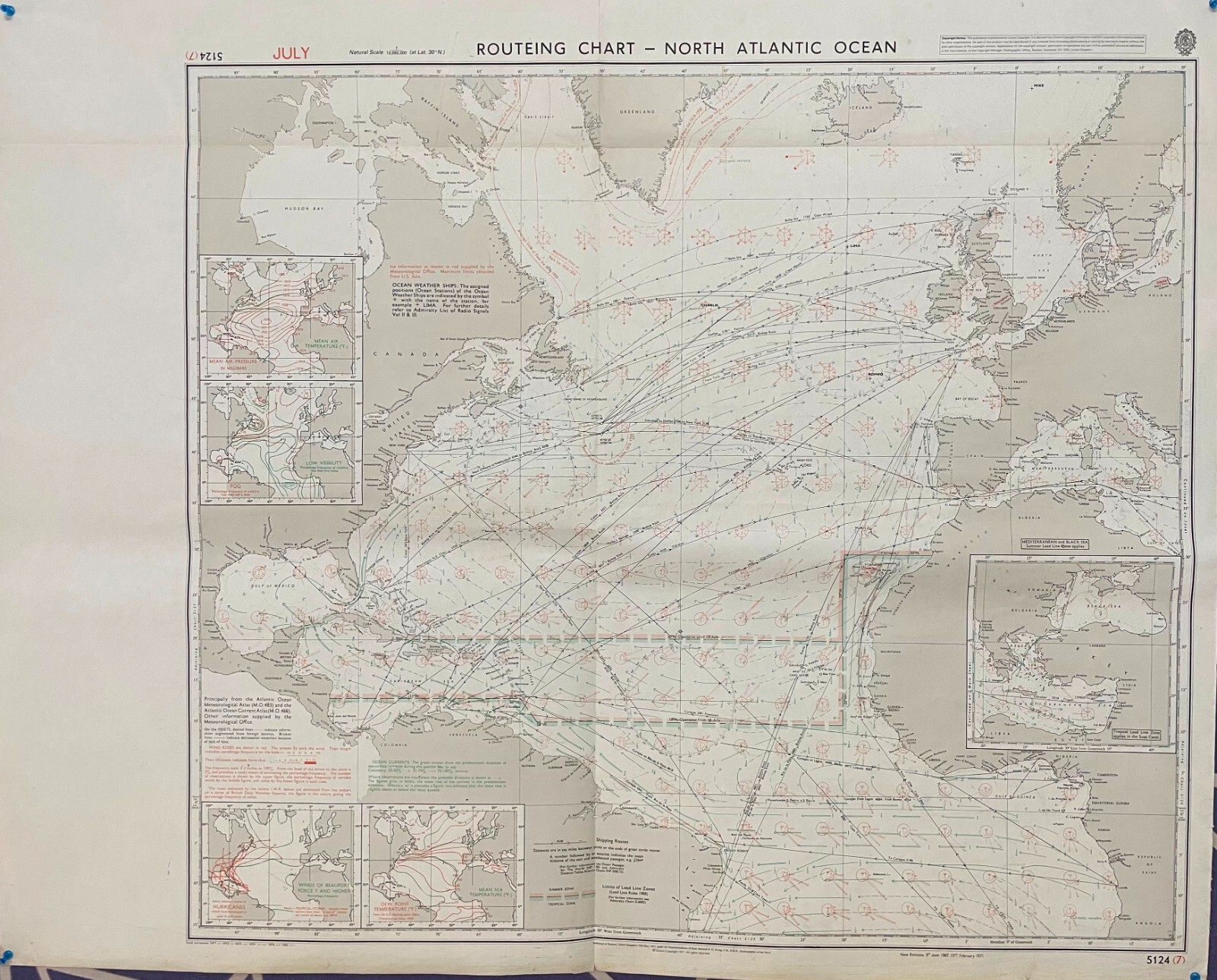 Admiralty 5124(7) ROUTEING CHART NORTH ATLANTIC OCEAN JULY WALL MAP ...