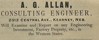 Kearney Nebraska Vintage Print Ad A.G. Allan Engineer 1894 | eBay