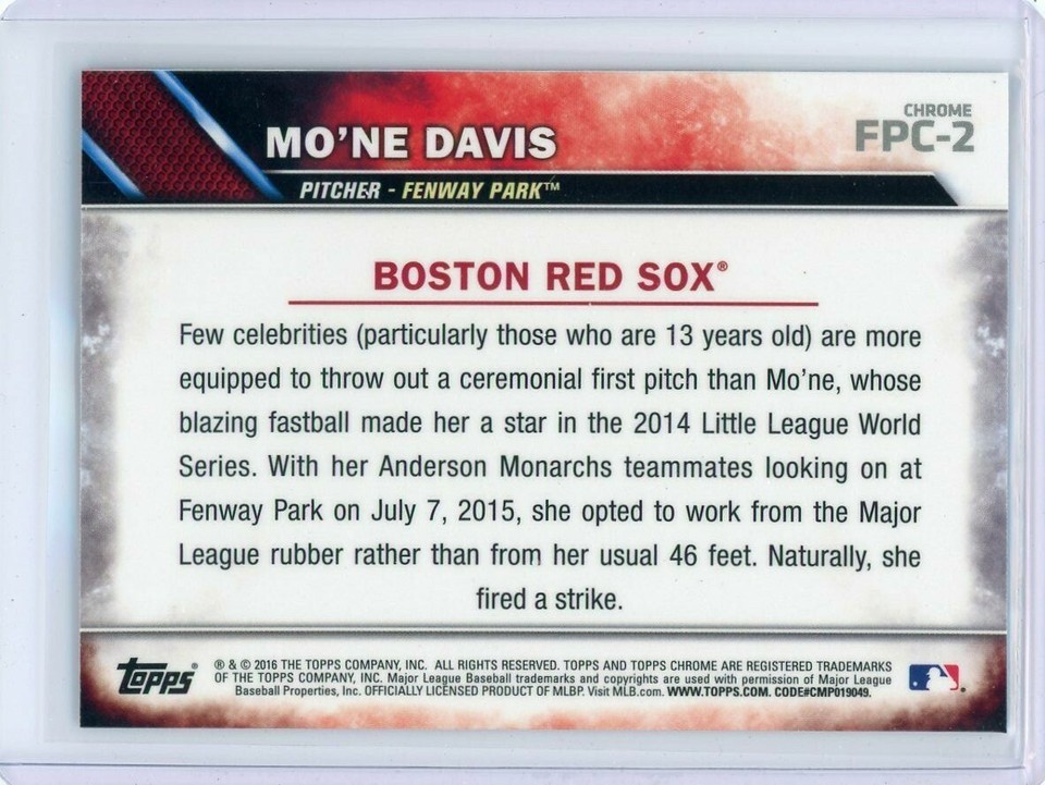 mo'ne davis pitcher 2016 topps chrome first pitch refractor red sox | eBay