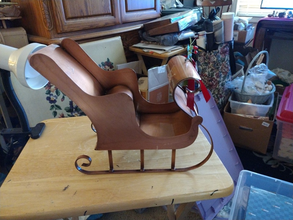 Copper Sleigh Jingle Bell 13X12" Christmas Decoration HUGE OLD ...