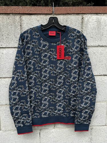 NWT $450 Hugo Boss Snake Design Long Sleeve Cotton Sweater Blue Sz M | eBay