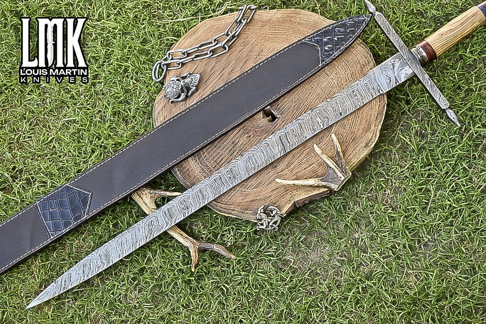 LMK Forged Twist Damascus Sword Hard Wood Veterans Gift Damascus Guard ...