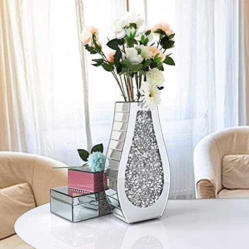 Flower Vase Crushed Diamond Mirrored Vase Crystal Silver Glass ...
