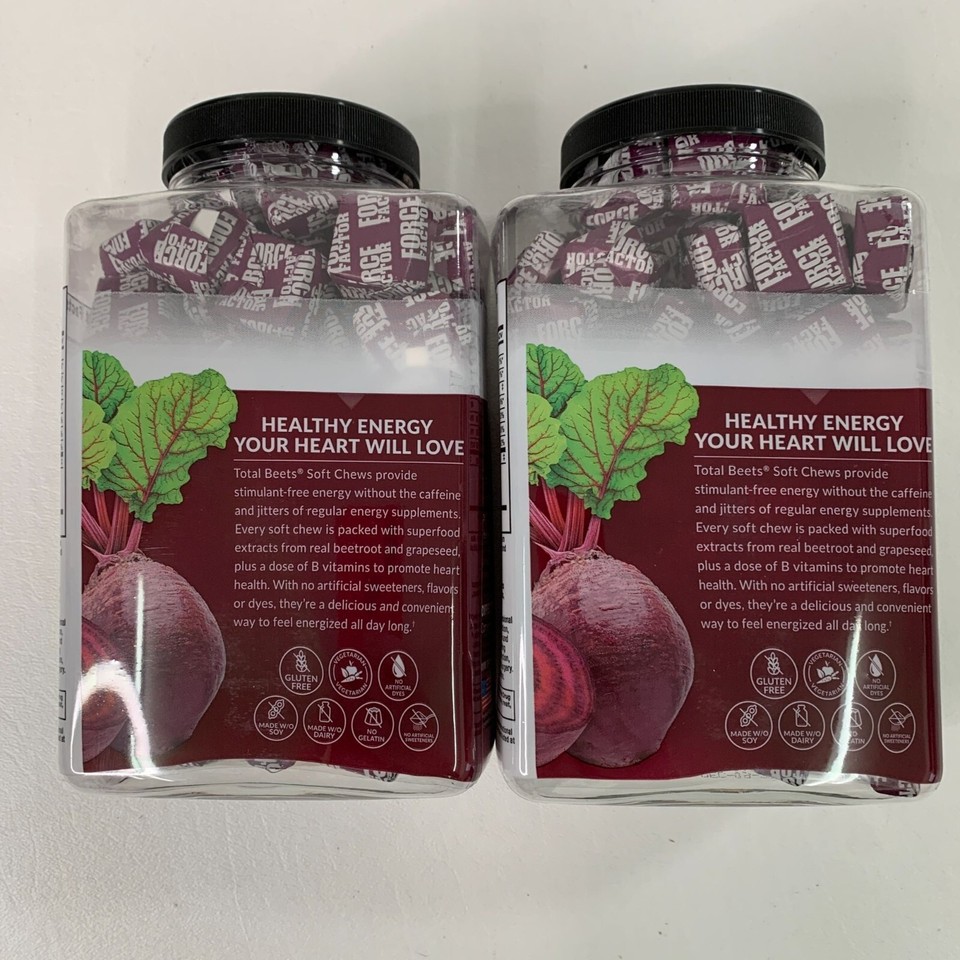 2-pk Force Factor Total Beets Beet Root Superfood Soft Chews Acai Berry ...