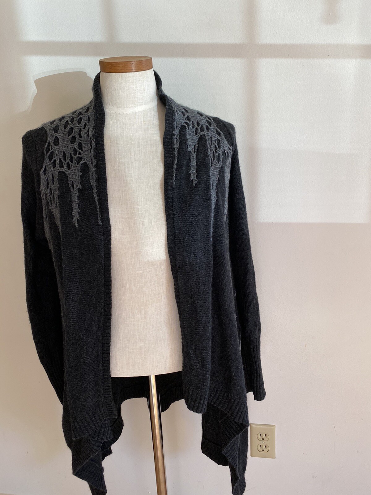 360 Sweater ling grey crochet lambswool blend womens … - Gem