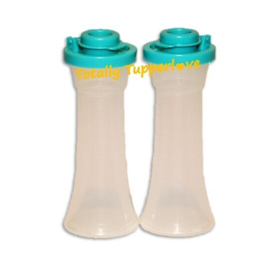 Tupperware Salt & Pepper Shakers 4" Hourglass Set Blue and Sheer ️ | eBay