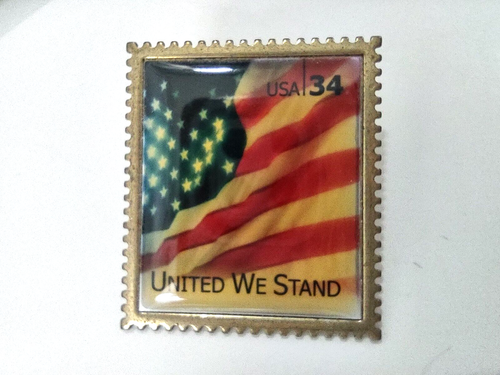 United We Stand Postage Stamp Lapel Hat Pin USPS 34 Cent U S Flag Winco ...