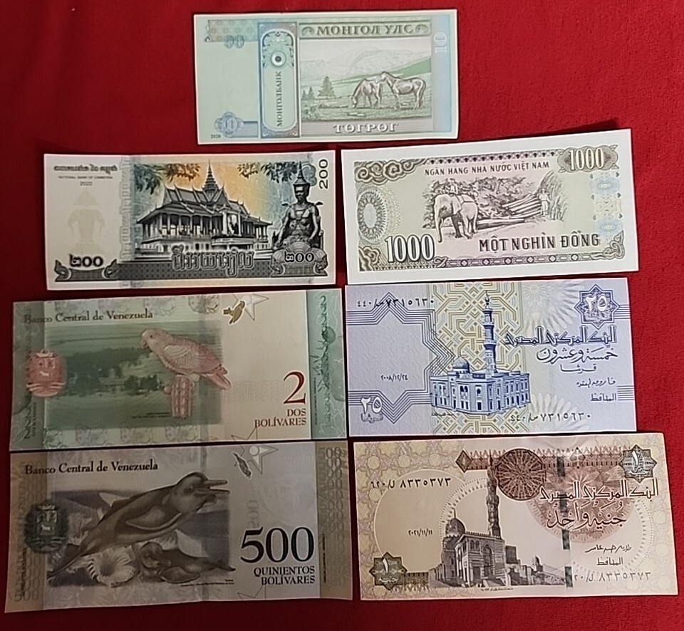 Uncirculated Lot of 7 Different Foreign PAPER MONEY BANKNOTES WORLD ...