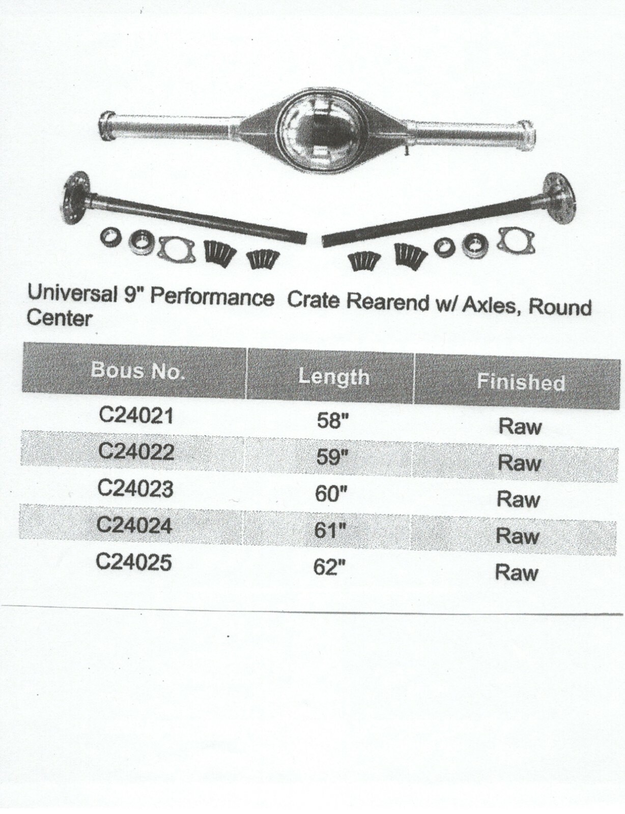 60" wide Ford 9" Round Back Rear End Housing Kit with 31 spline LB ...