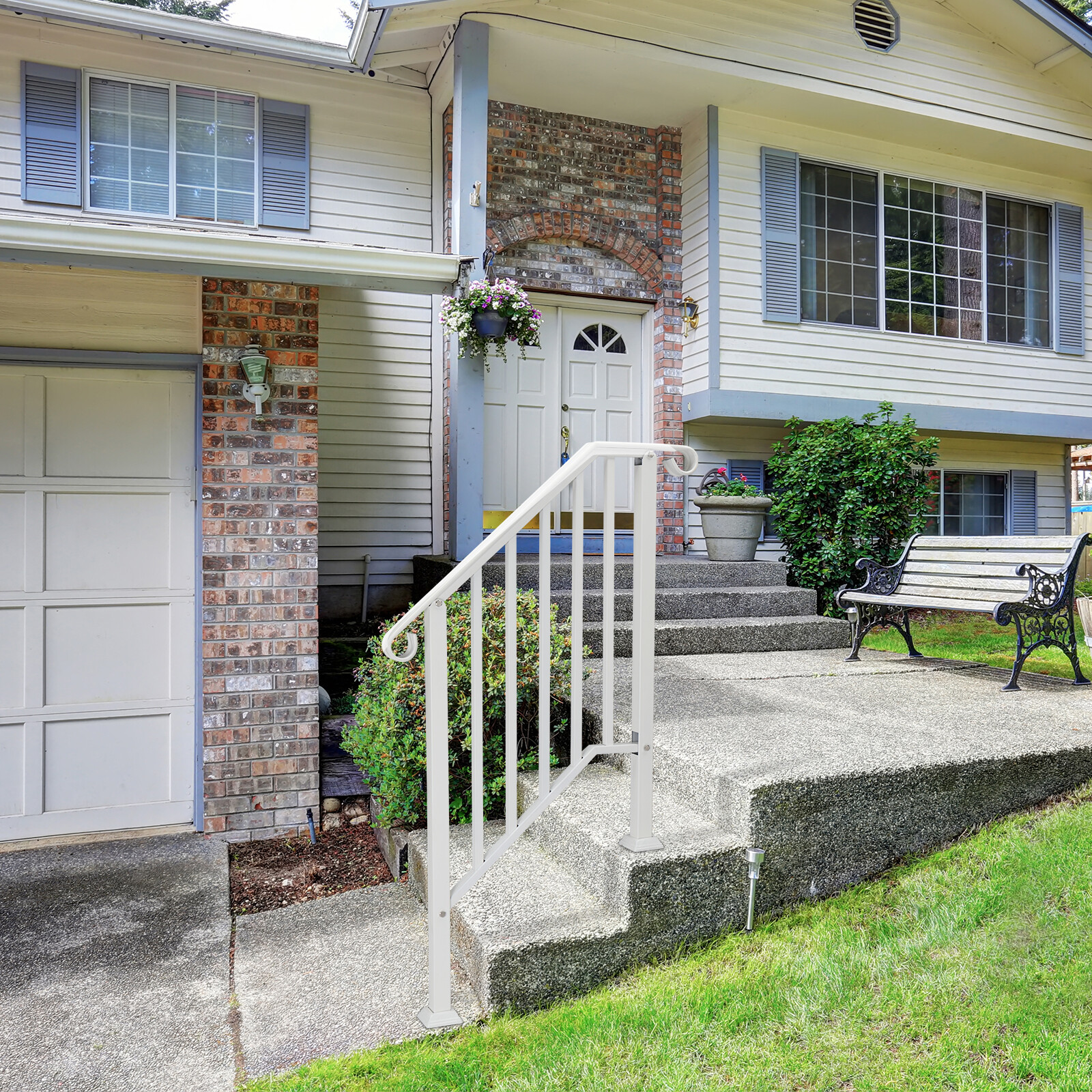 Outdoor Stair Handrail Kit For 2 Steps - Heavy Duty, Metal & Matt White ...