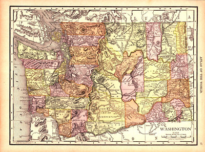 Washington State Map — Original Antique Rand McNally 1912 Lithograph | eBay
