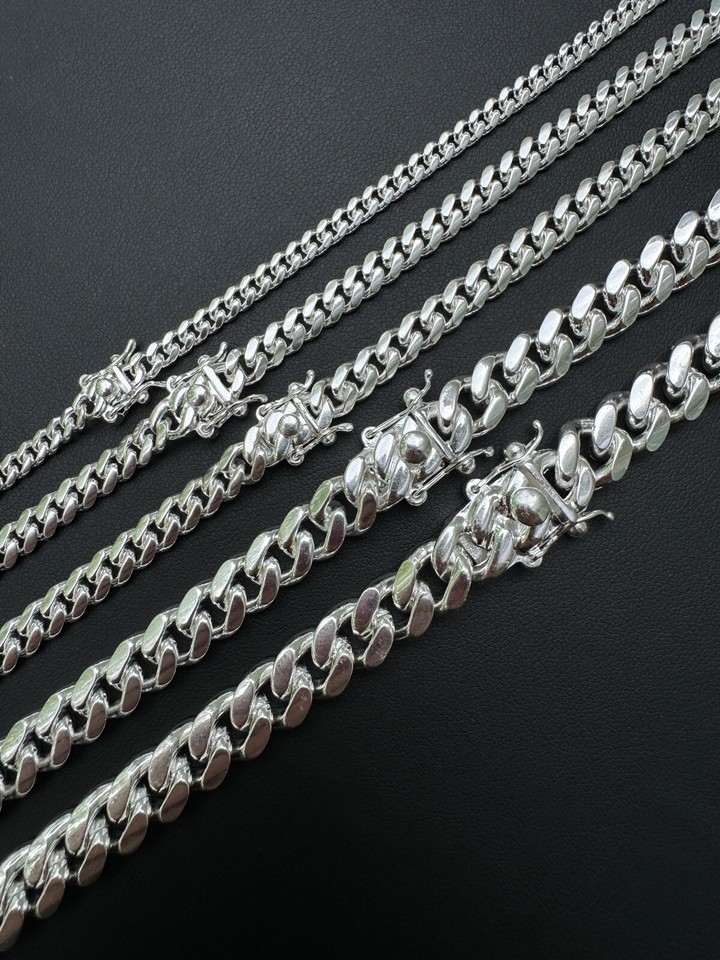 Real Miami Cuban Link Chain Or Bracelet Solid 925 Sterling Silver Box ...