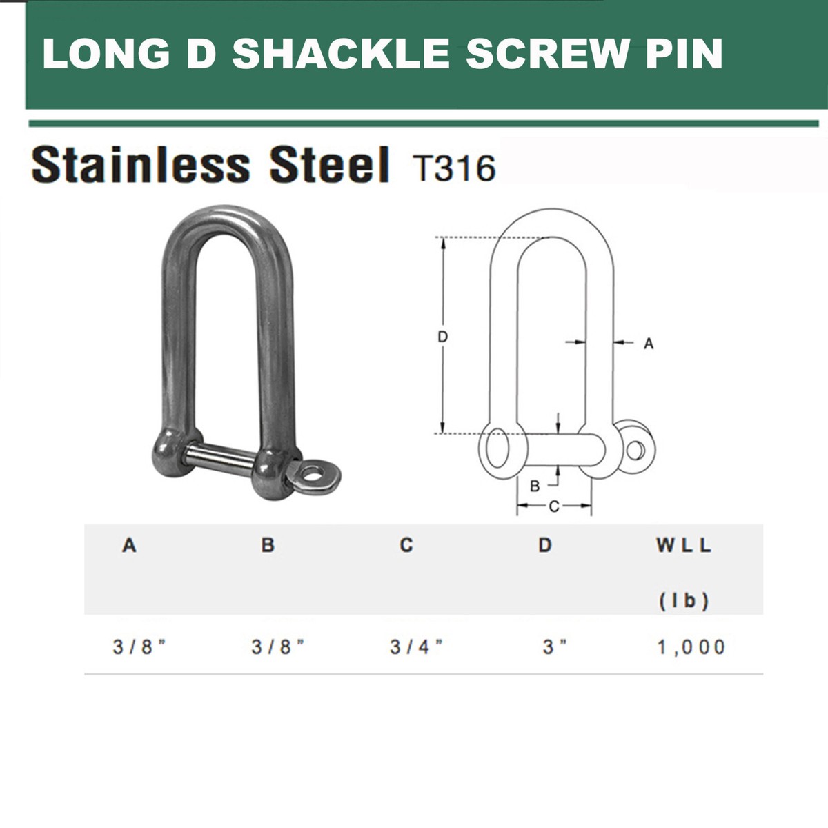 16mm Shackle PATIKIL Screw Pin Shackle 316 Stainless Steel Forged Long ...