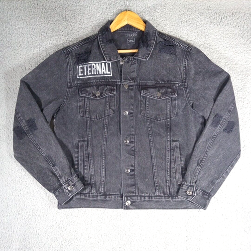 Men’s Black Distressed Denim Jacket Size XL Button Front Eternal ...