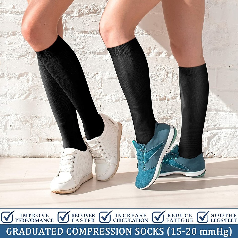 Men Women 15-20mmHg Knee High Compression Socks Calf Support Tube ...