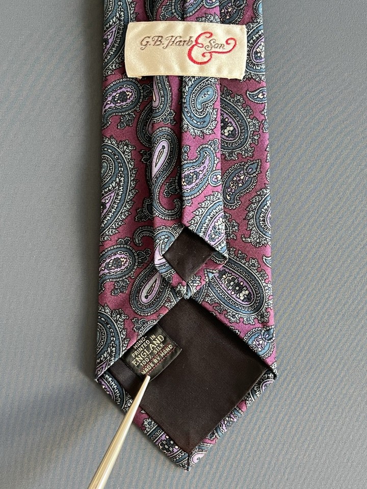 G. B. Harb & Son 100% Silk Necktie Purple Blue Paisley Pattern Italy | eBay