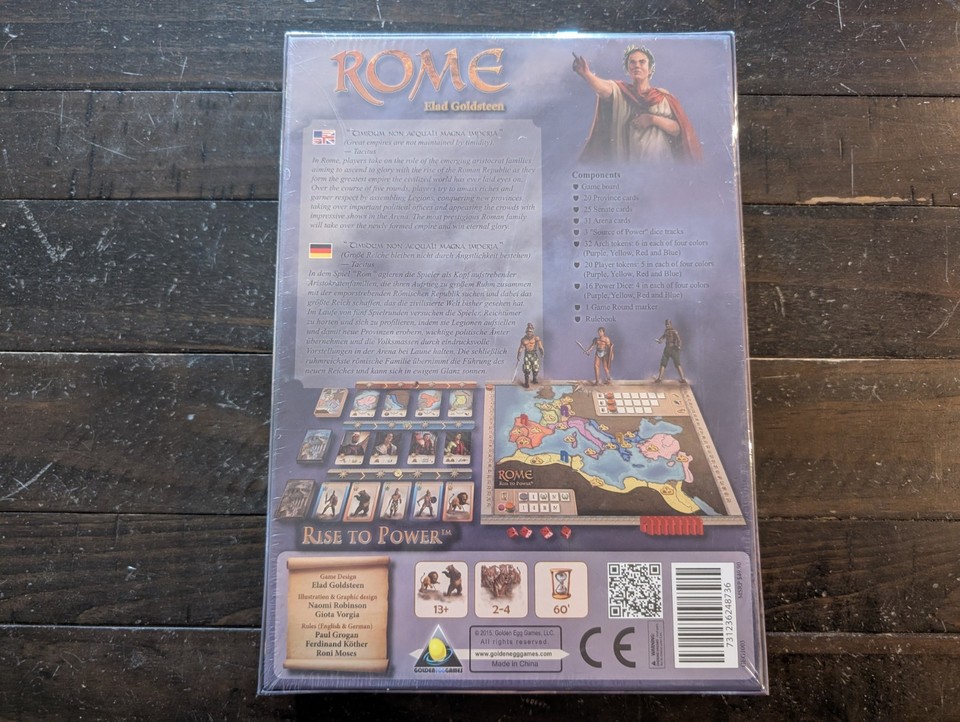 Rome Rise to Power Board Game by Elad Goldsteen, 2015 Golden Egg Games ...