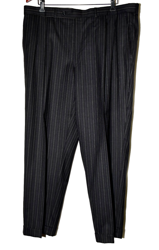 Jack Victor Gray Pin Striped 3 Button Mens Pleated Cuffed Pants Suit ...