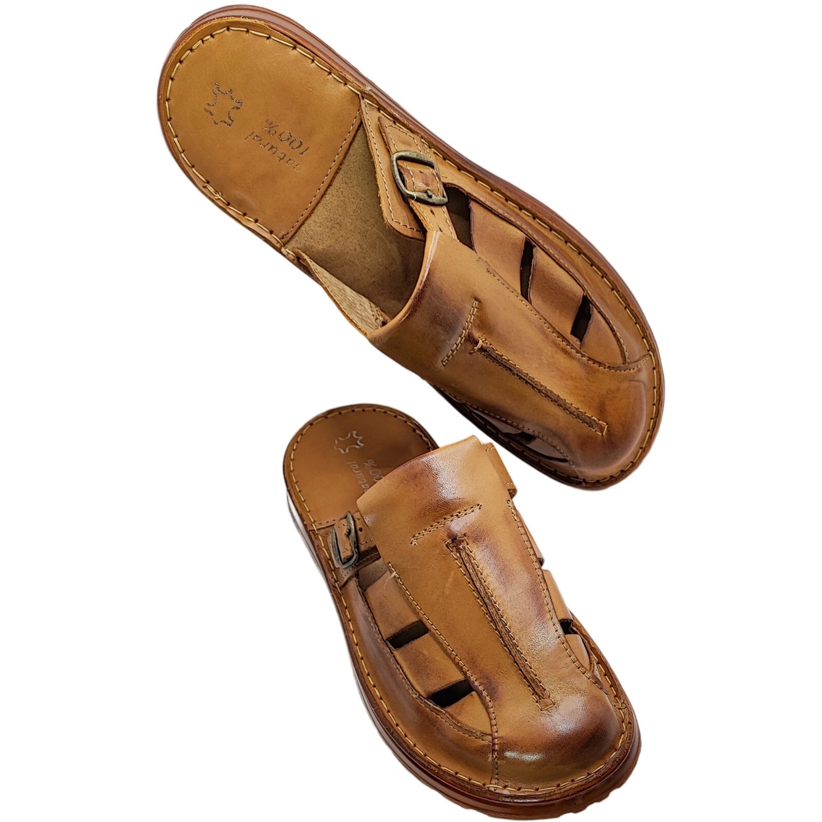Leather slippers for men Natural leather Outdoor and indoor sole ...