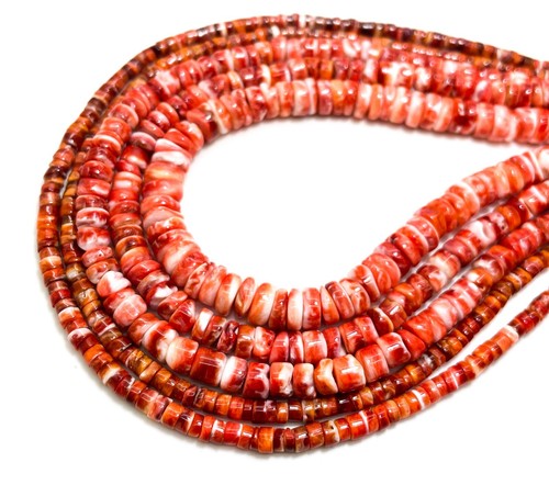 AAA Natural Native Red Spiny Oyster Rondelle Disc Polished Heishi Beads ...
