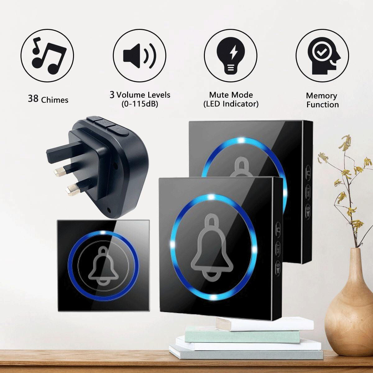 Wireless Door Bells 1000ft Long Range Battery Home Cordless Doorbell ...