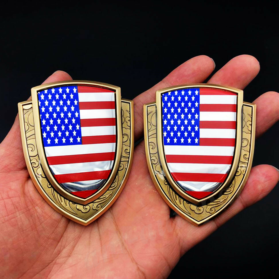 2pcs Metal USA American Flag Car Trunk Window Side Emblem Badge Decal ...