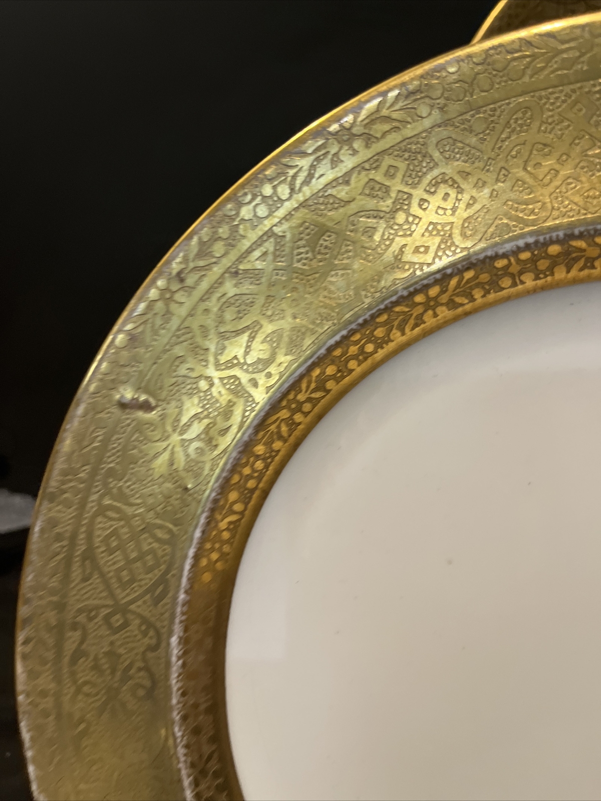 Crown Sutherland 22 my gold rim bone china set 4 dinner plates read ...