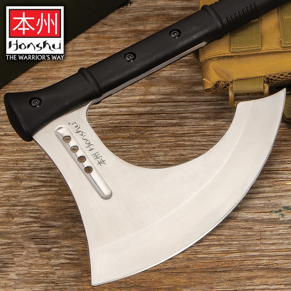 HONSHU Karito Battle Axe with Leather Sheath, Stainless Steel Blade ...