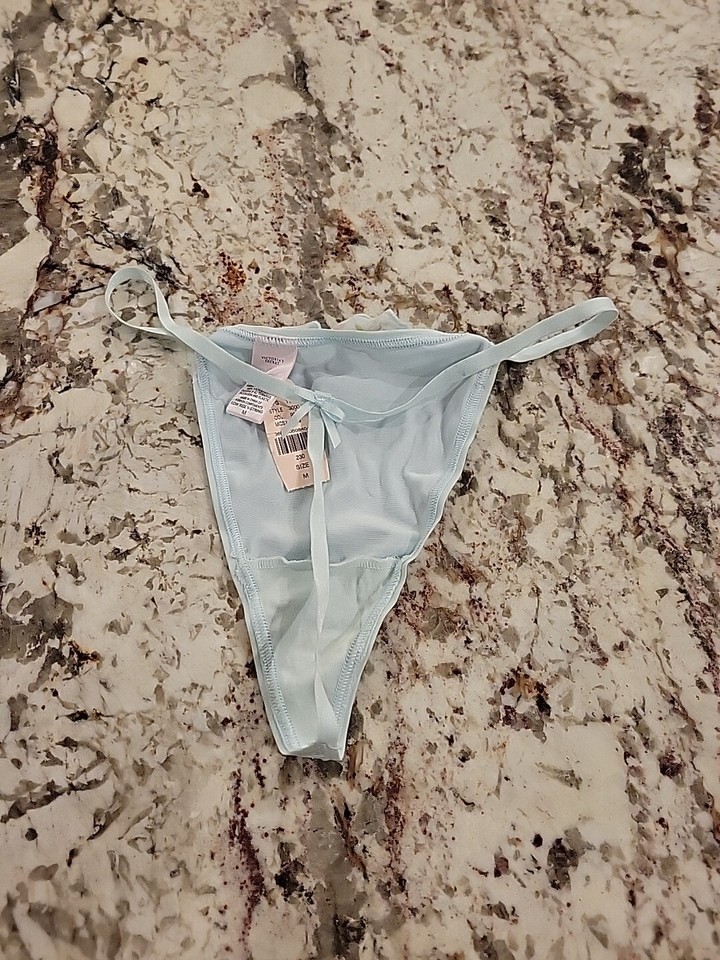 Victoria's Secret Angels Low-Rise V-String Thong Ruffle Blue Satin ...