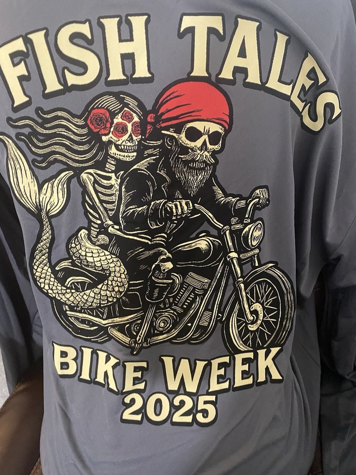 Fish Tales 2025 Bike Week Skelaton Mermaid Biker Long Sleeve Shirt 2X ...
