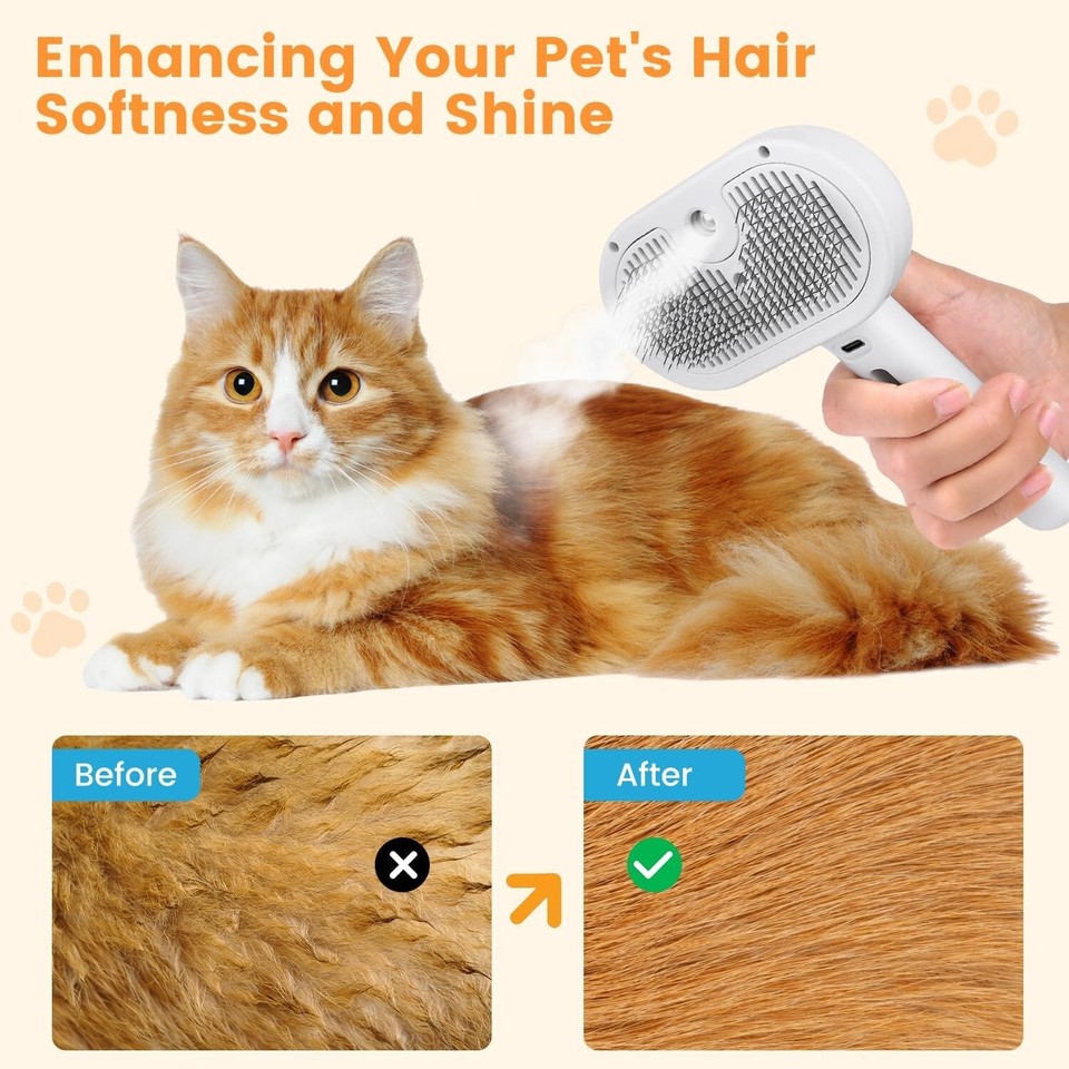 NEW 4-in-1 Pet Steam Brush Dog Hair Brush Cat Hair Brush Electric Steam ...