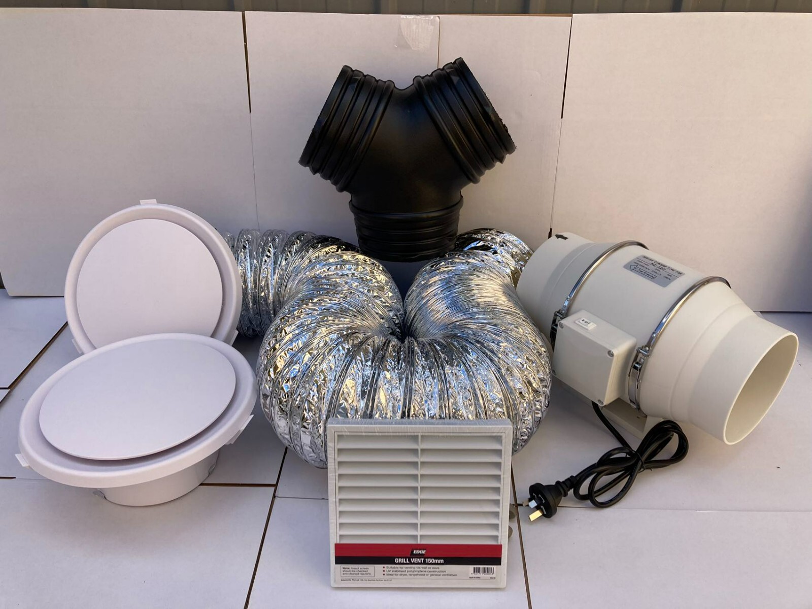 Exhaust Fan kit duct Air Transfer Inline bathroom toilete Kitchen eave ...