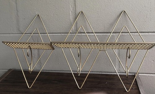 2 Vintage Mid Century Atomic 1960s Metal Wall Shelves Triangle Shape ...