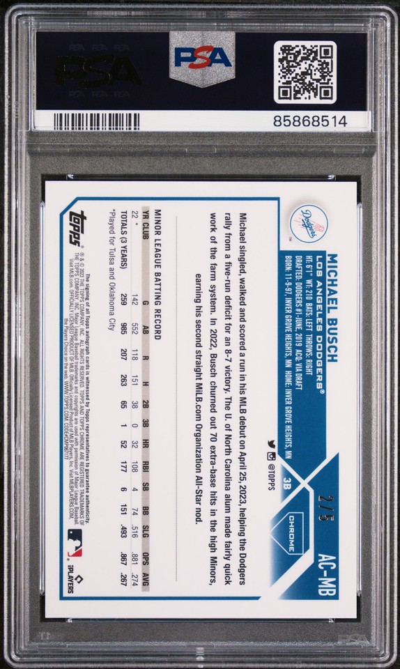 2023 TOPPS CHROME UPDATE AUTO RED REFRACTOR #ACMB MICHAEL BUSCH 2/5 PSA ...
