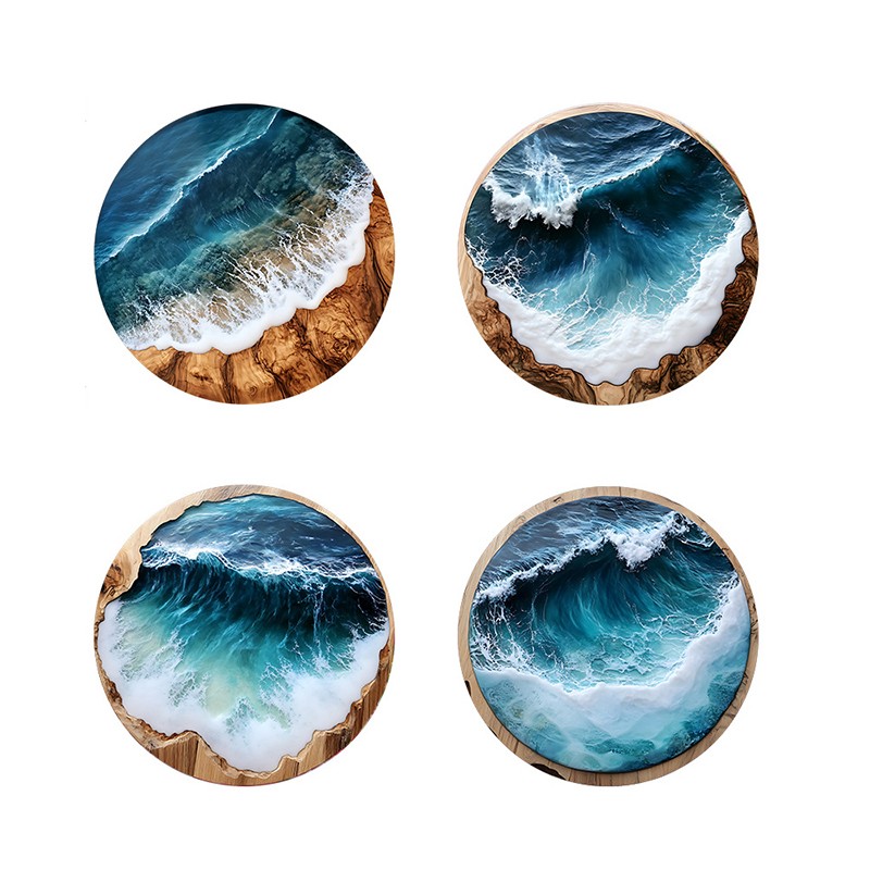 New Blue Ocean Round Wooden Coasters Home Cafe Party Table Dress Up ...