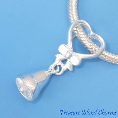 Heart with Bow and Wedding Bell 925 Solid Sterling Silver European Bead ...