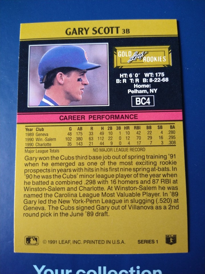 1991 Leaf Gold Rookies Gary Scott #BC4 Chicago Cubs | eBay