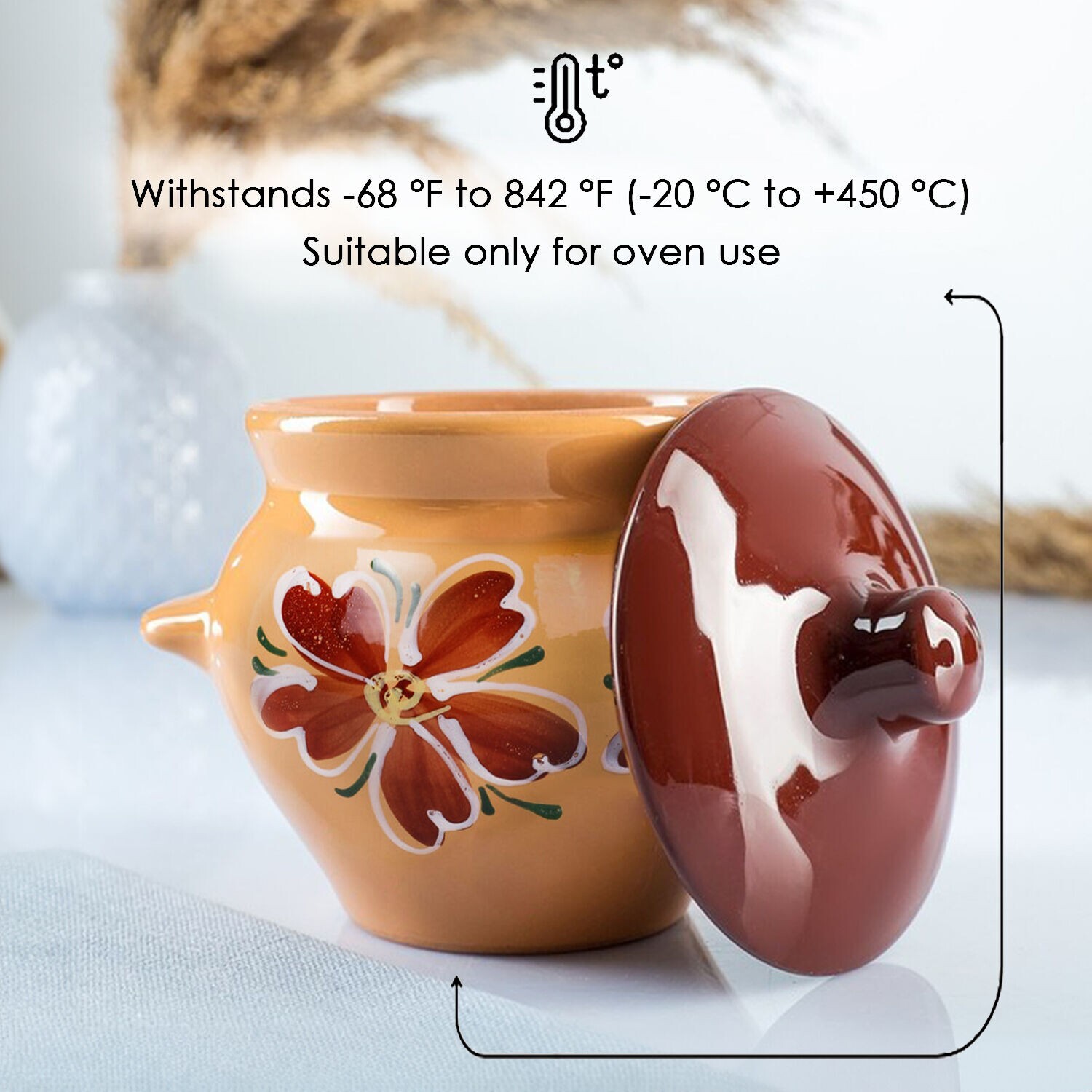Beige Baking Stewing Stoneware Ramekin Clay Cooking Pot with Lid 22 oz ...