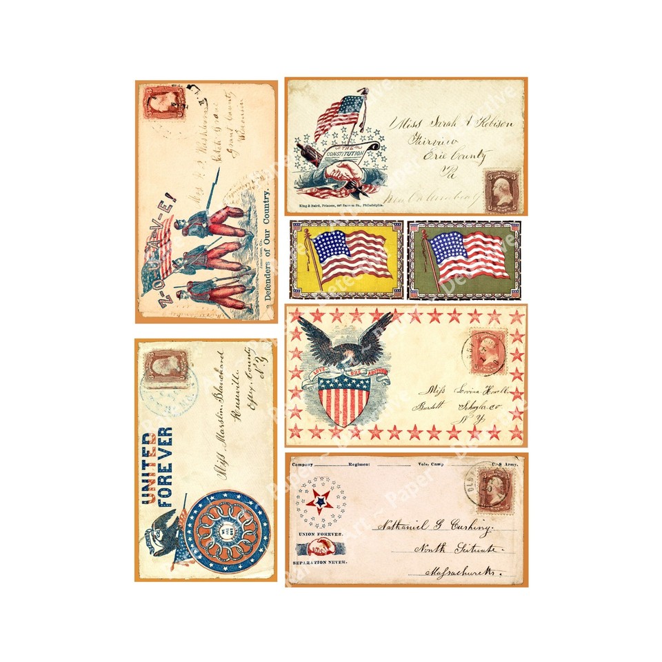Patriotic Envelope Reproduction Sticker Sheet, Flag Envelopes for Card ...