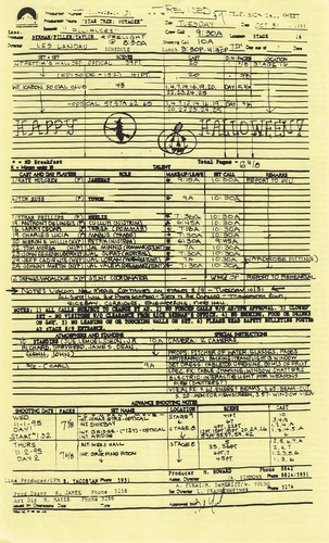 Rare 1995 STAR TREK: VOYAGER call sheet "ALLIANCES" Yellow Oct 31st ...
