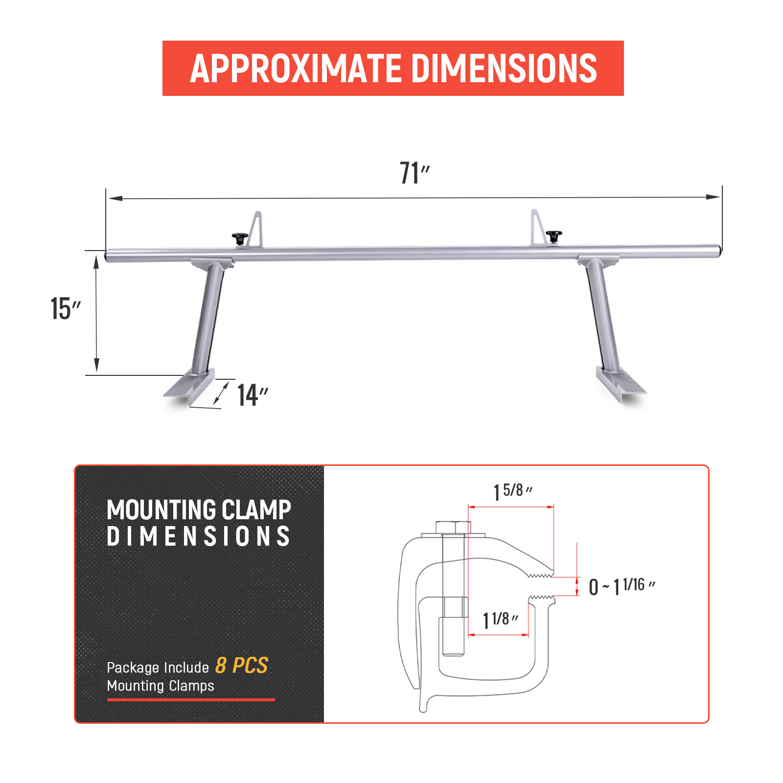 Aluminum Racks Truck Ladder Rack Contractor Pick Up Lumber Cargo 800lbs ...