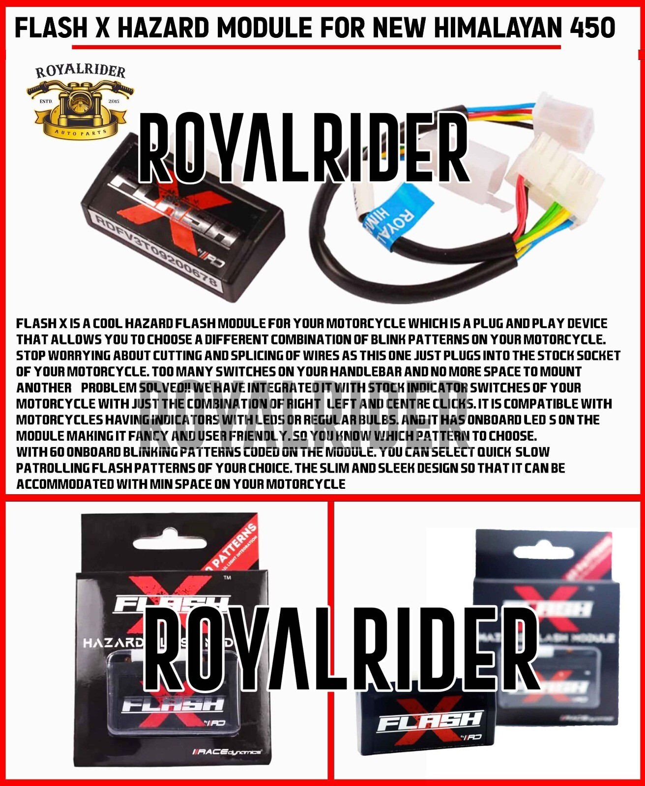 "FLASH X HAZARD MODULE" FIT FOR ROYAL ENFIELD NEW HIMALAYAN 450 | eBay