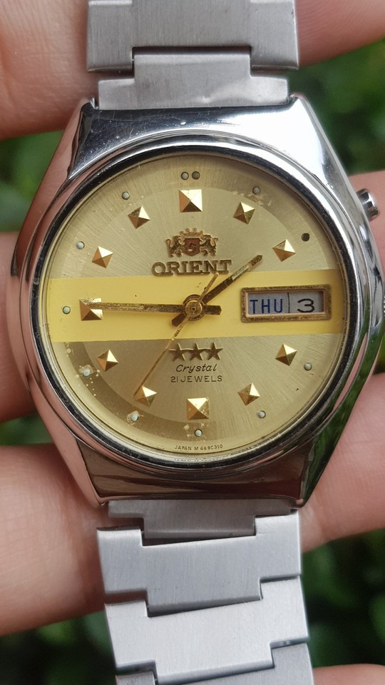 Vinatge Orient Tri Star Crystal Automatic 21 Jewels Stainless Steel ...