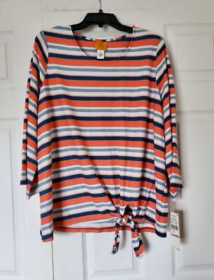 Ruby Rd. Brand New Day Size 1X Coral Multicolored Stripe Terry Cloth ...